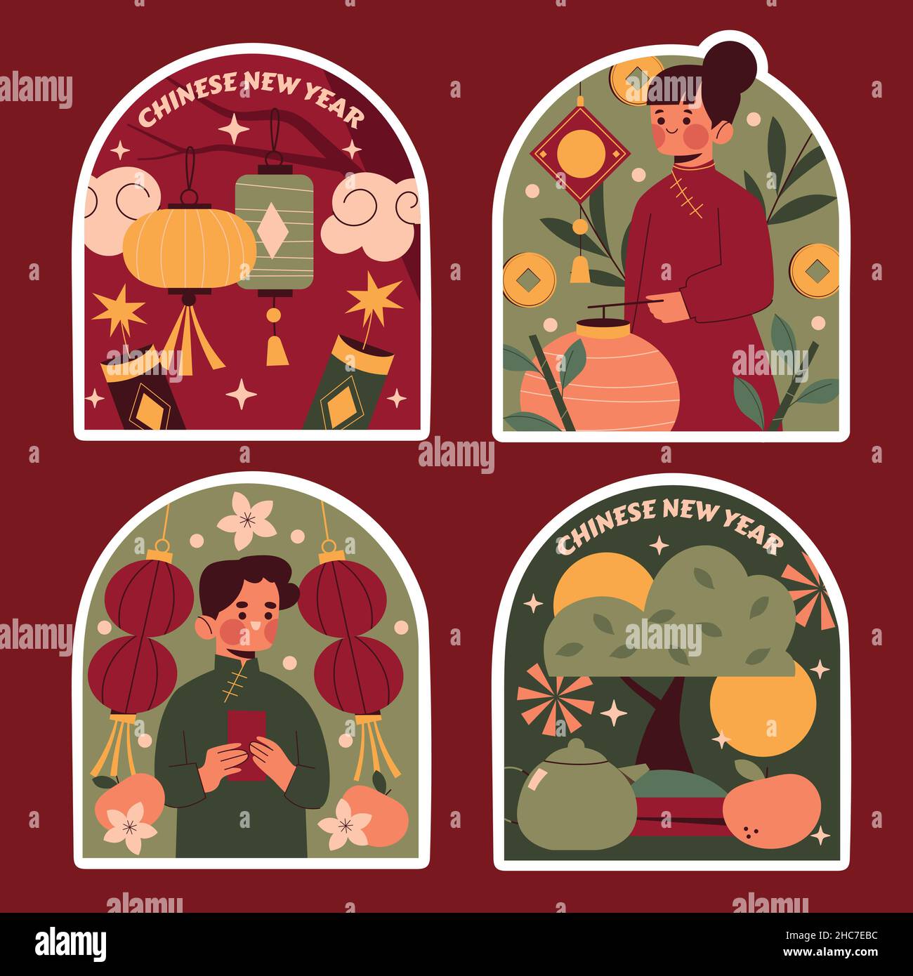 chinese new year stickers collection abstract design vector ...