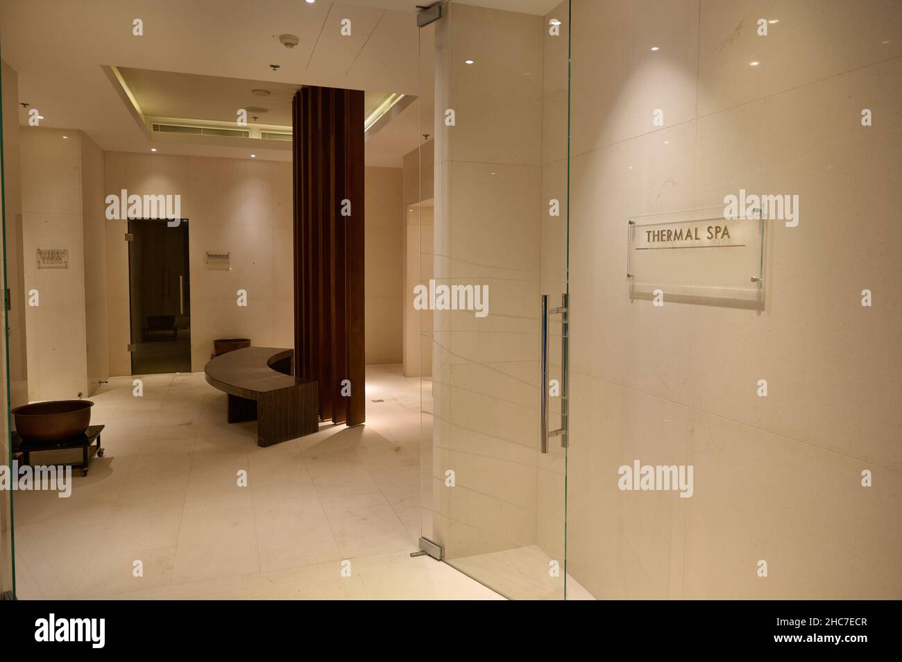 Luxurious interior of a hall in the bath and sauna at wellness spa ...