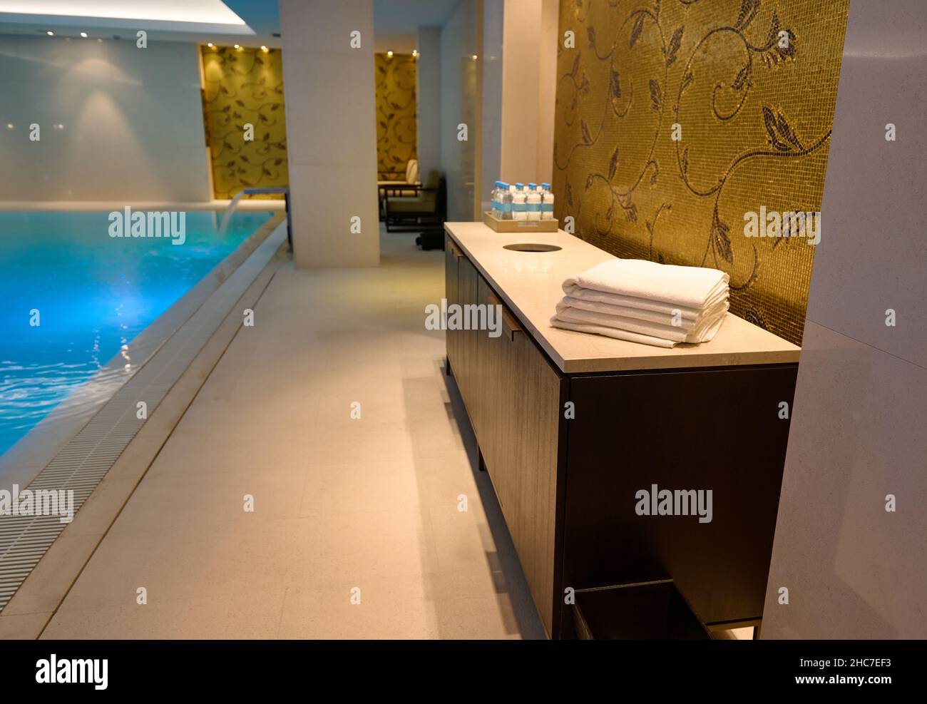 Interior design of luxurious wellness spa center with thermal swimming ...