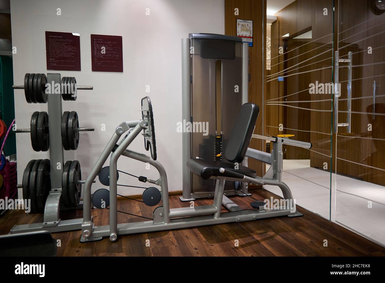 Photo of the indoor interior of a sports fitness room with metallic ...
