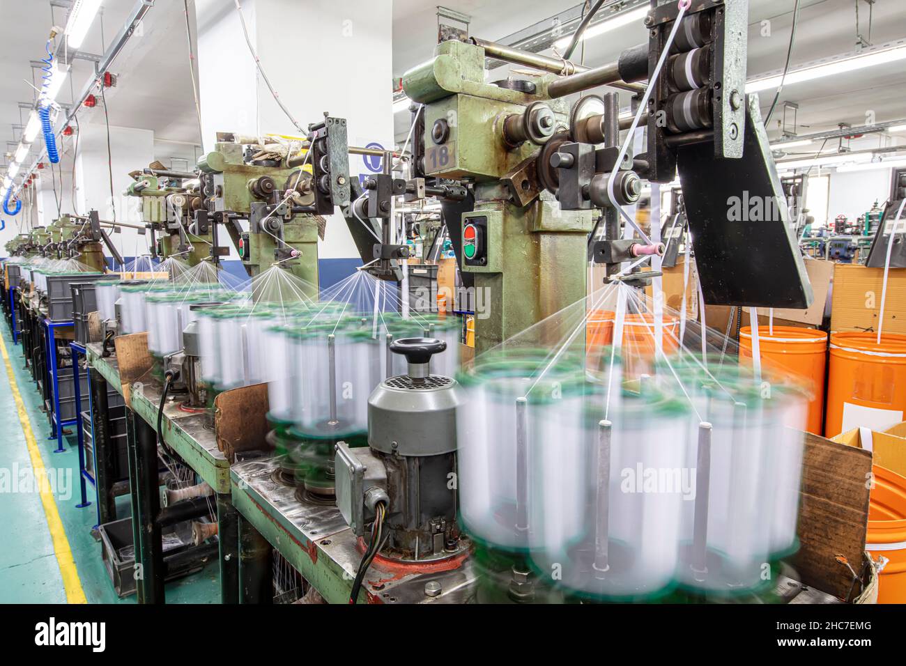 Machinery and equipment in a yarn manufacturing company. Textile ...