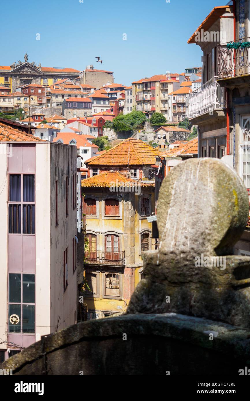 Aerial view over the rooftops of the city of Porto, Portugal Stock ...