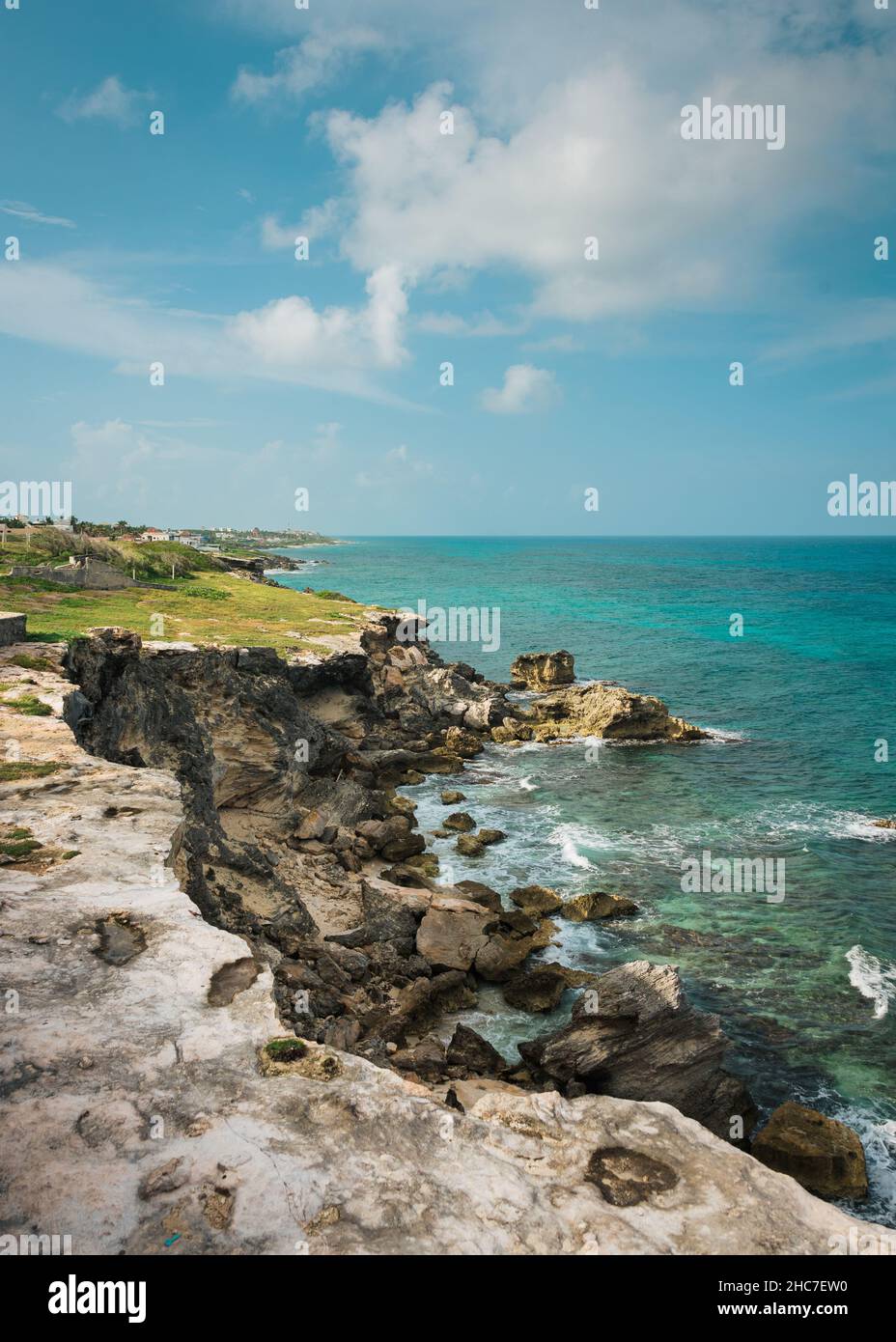 View of rocky coast and cliffs at Punta Sur, in Isla Mujeres, Mexico ...