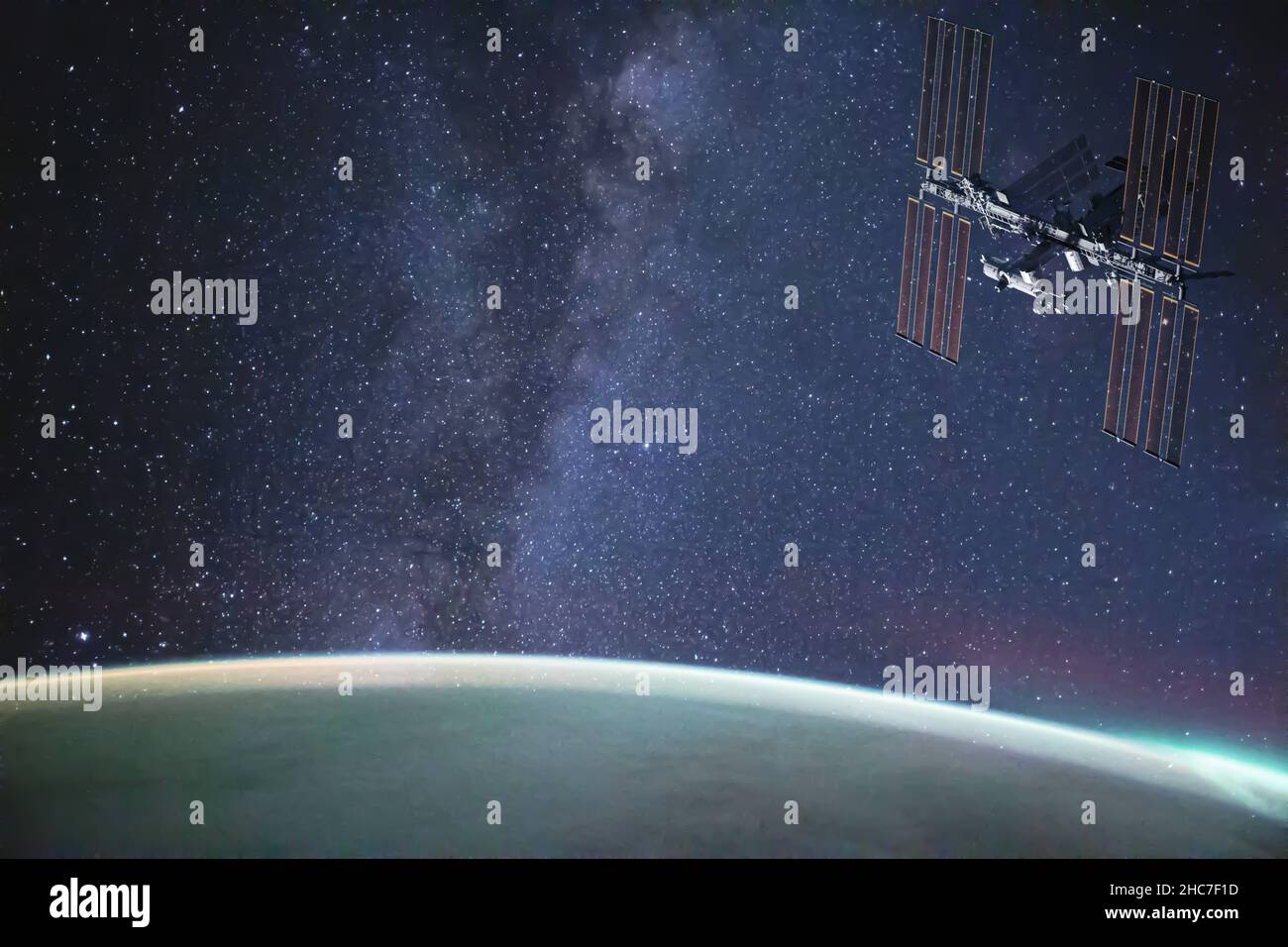 The International Space Station over the planet Earth at sunrise over ...