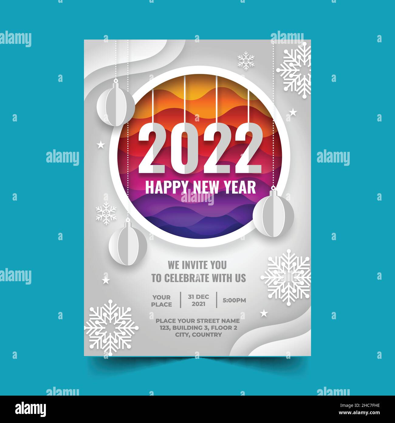 paper style new year greeting card template abstract design vector ...