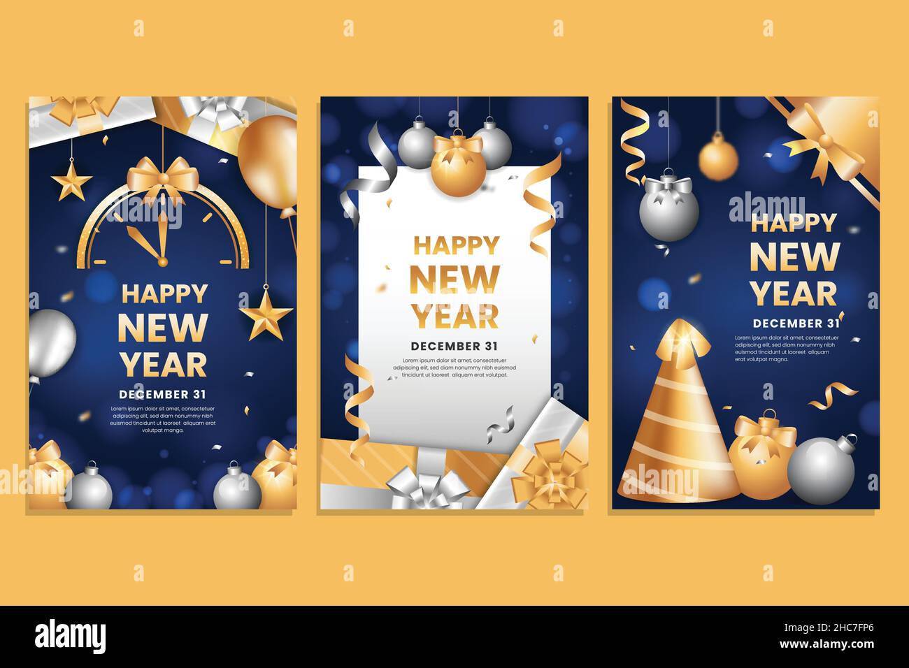 gradient new year greeting cards set abstract design vector ...