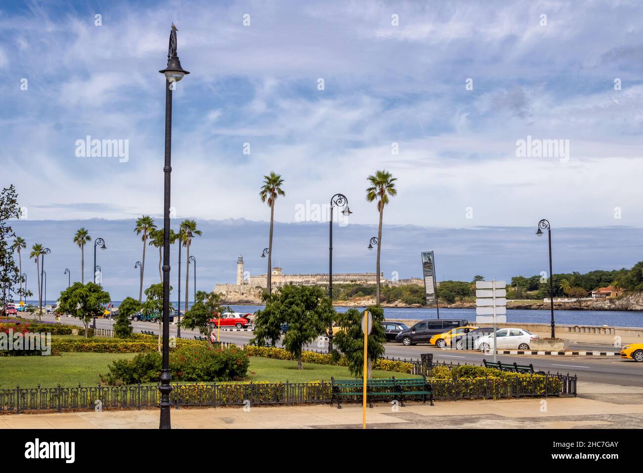 Beautiful view of the seaside street and a park in Havana, Cuba Stock ...