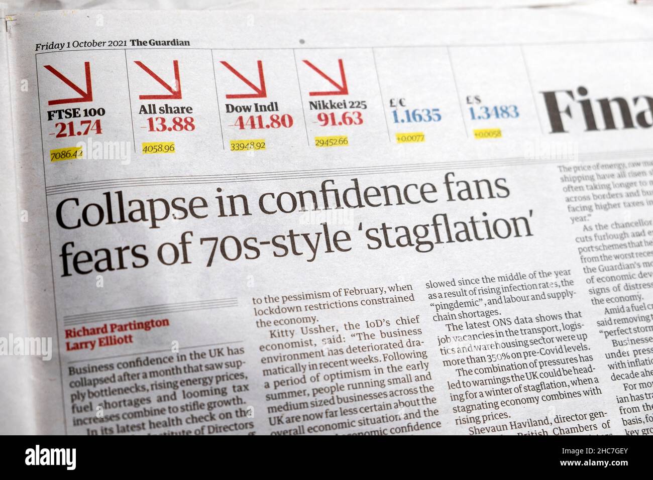 "Collapse in confidence fans fears of 70s-style stagflation" Guardian ...