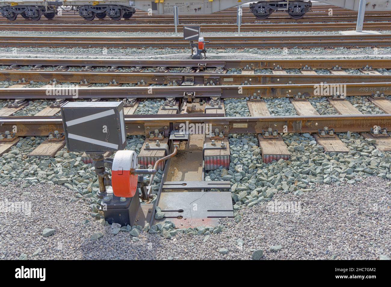 Railway switch close up Stock Photo - Alamy