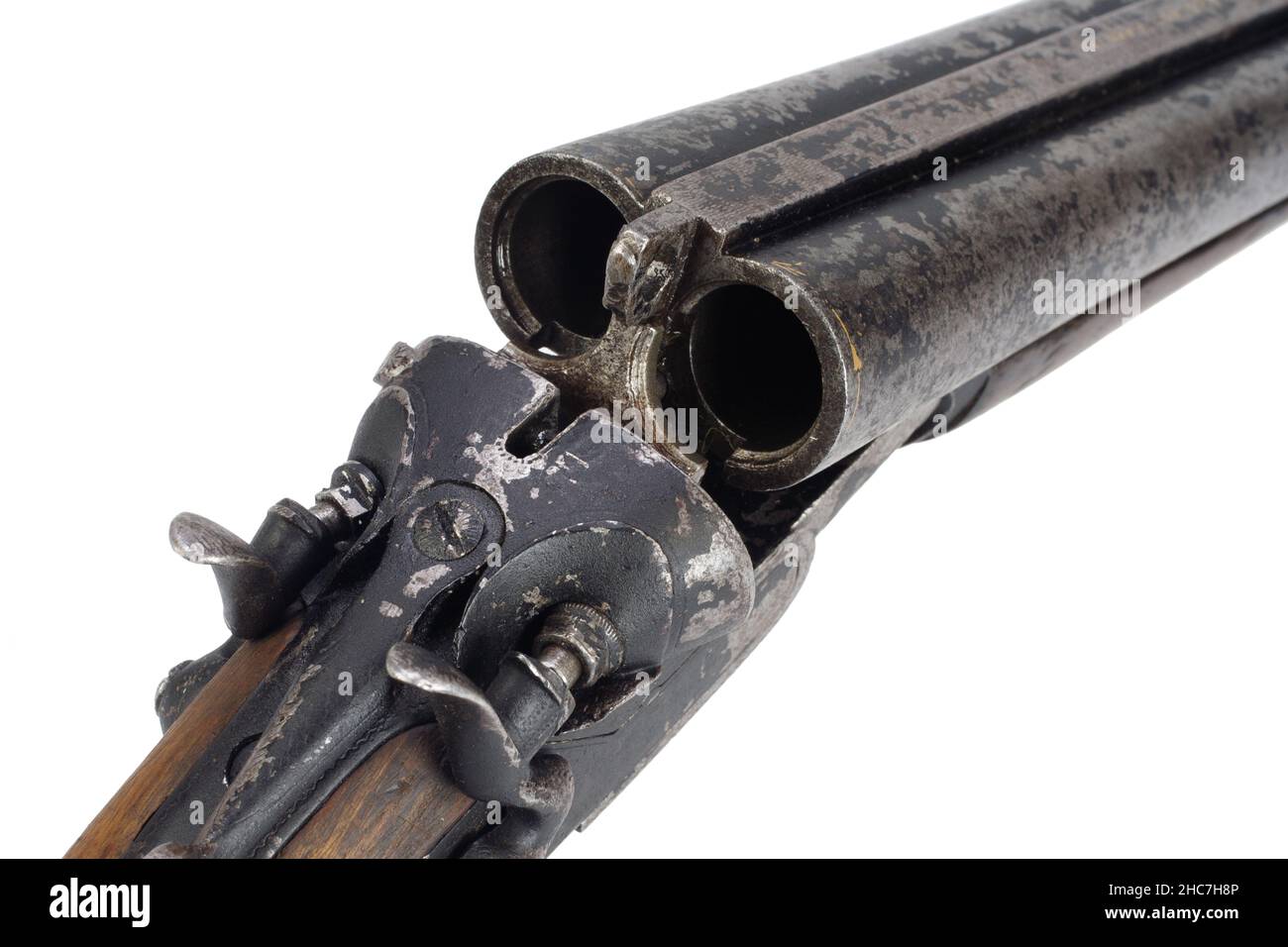 View of the break-action of a typical side-by-side double-barreled ...