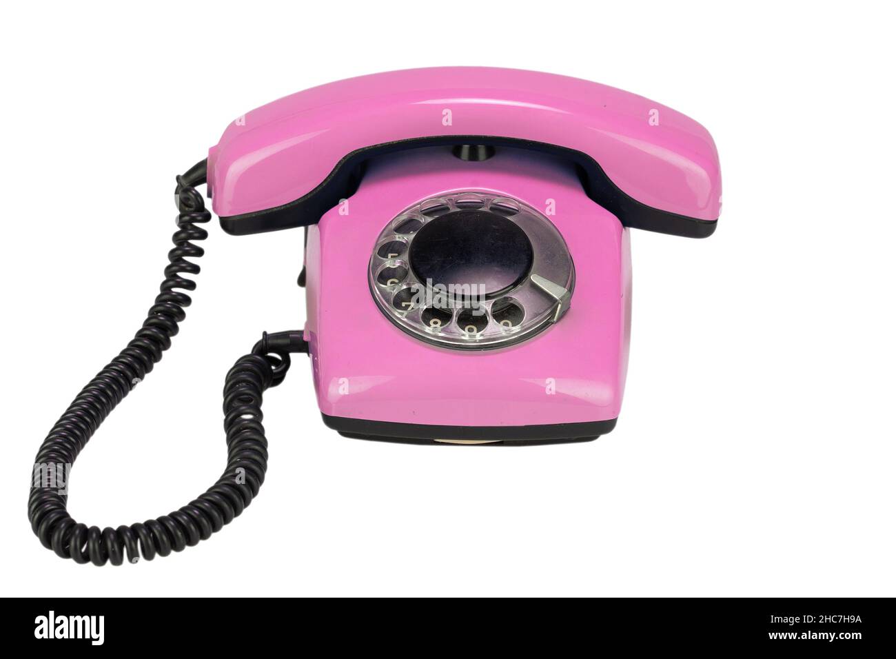 vintage retro pink rotary telephone isolated on white background Stock ...