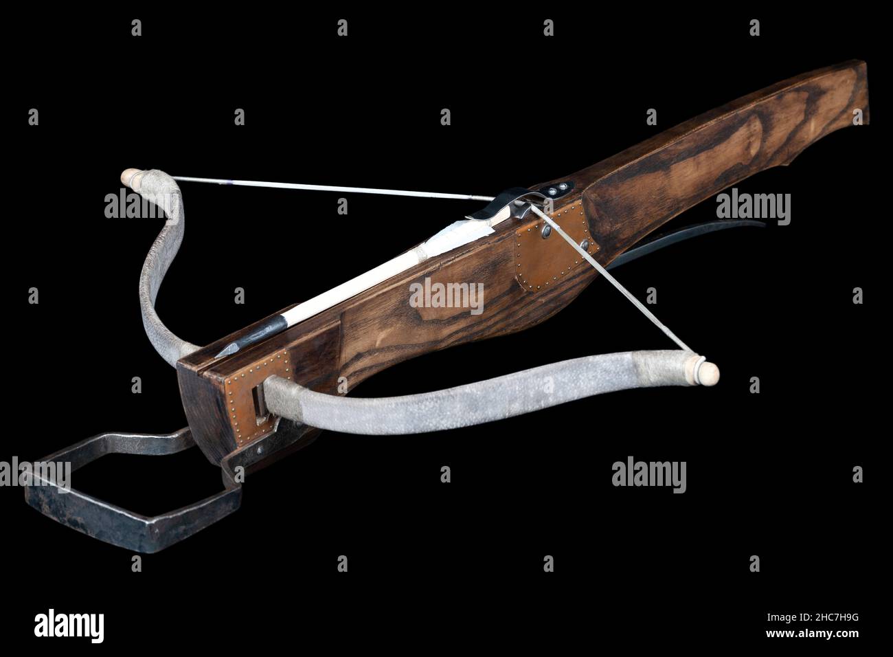 vintage medieval crossbow with bolt on black background Stock Photo - Alamy