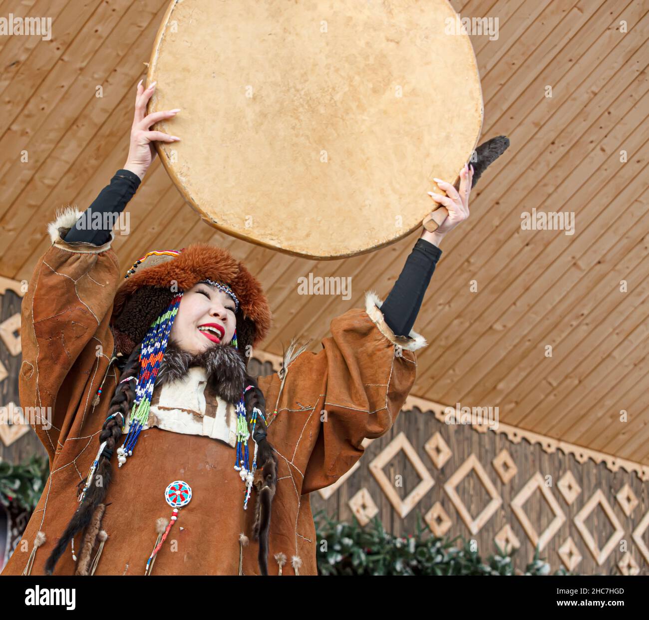 Folk ensemble performance in dress of indigenous people of Kamchatka ...