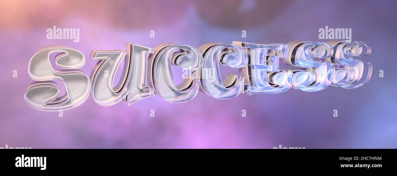 A 3D rendering of the word success on a beautiful soft pastel pink sky ...