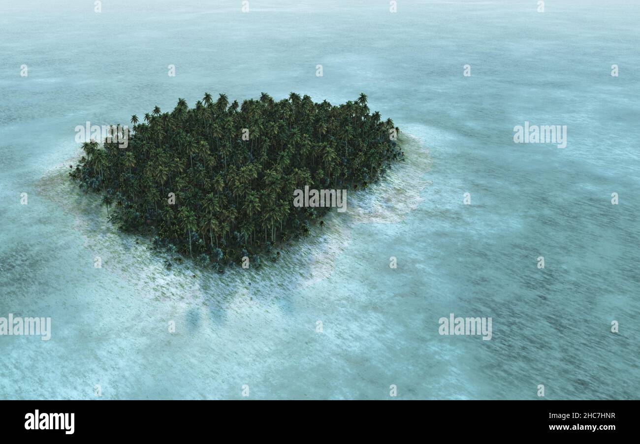 Aerial view of a beautiful island of dense trees in the middle of the ...