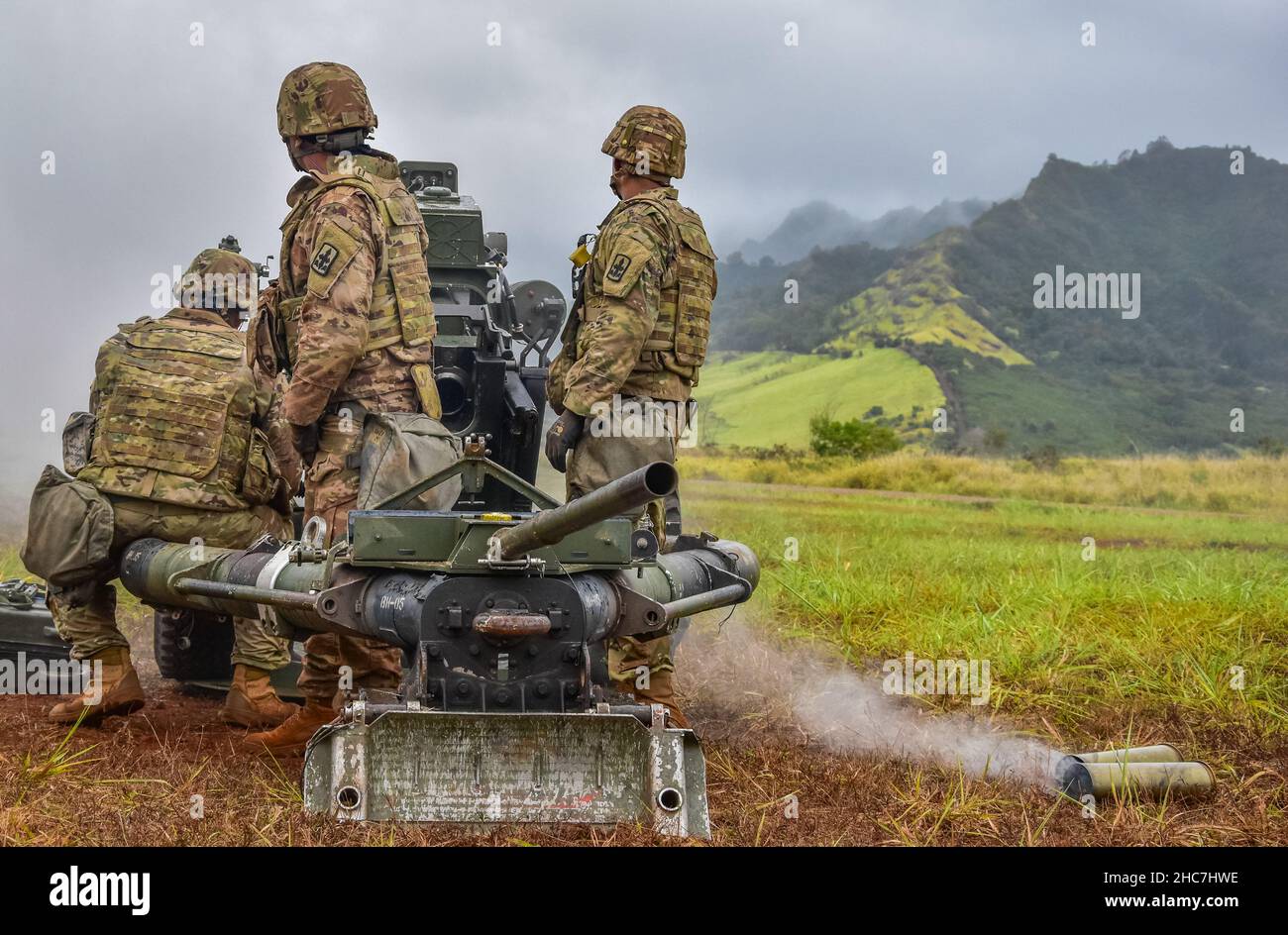 Hawaii Army National Guard (HIARNG) Soldiers with Bravo Battery, 1st Battalion, 487th Field ...