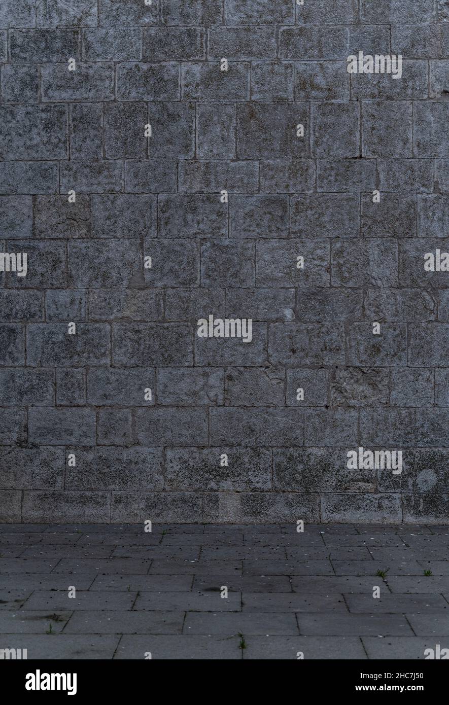 Scene of Irregular dark gray bricks dirty and wet wall background Stock ...