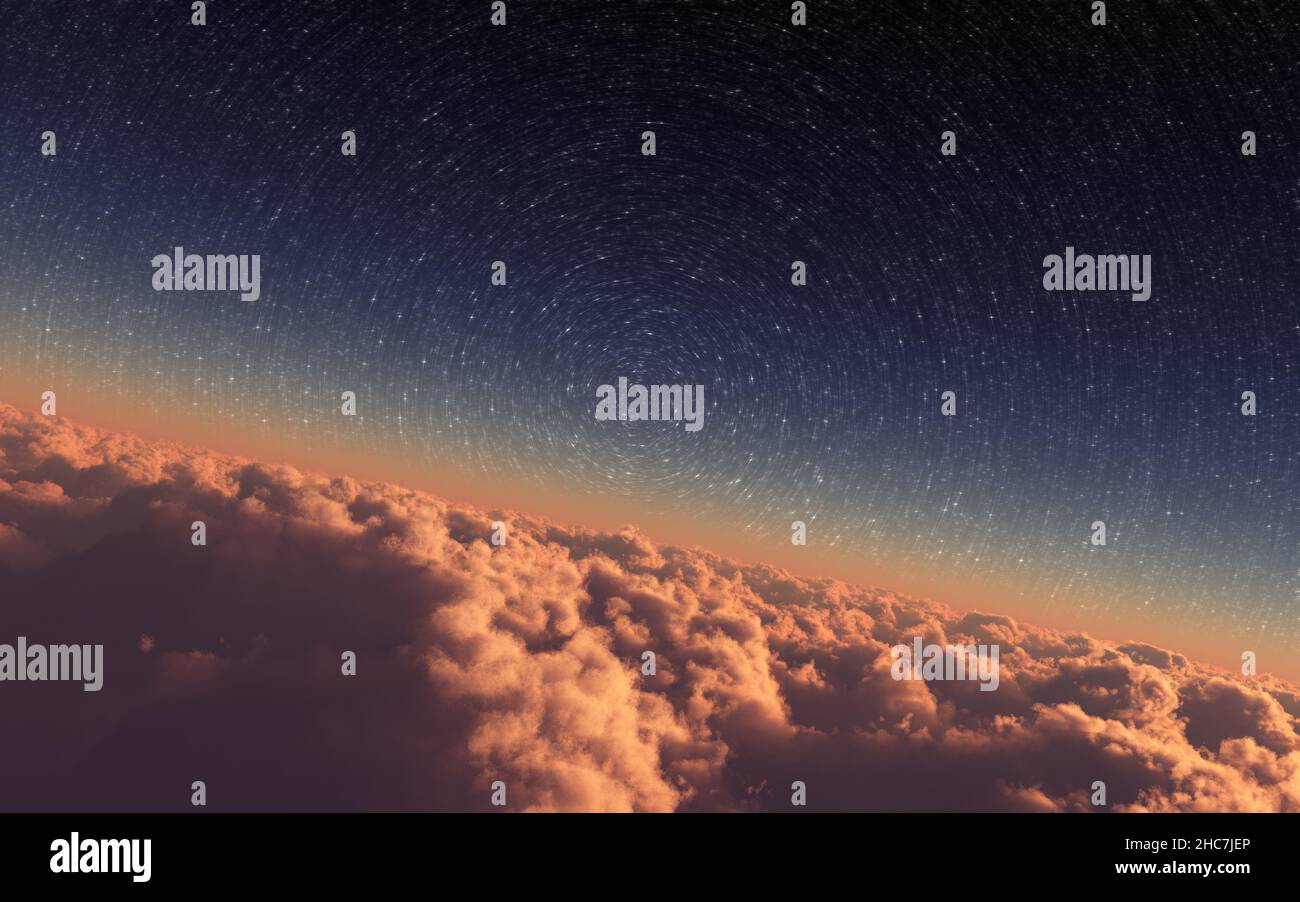 Beautiful bright sun shining in the cloudy sky seen through the smooth ...