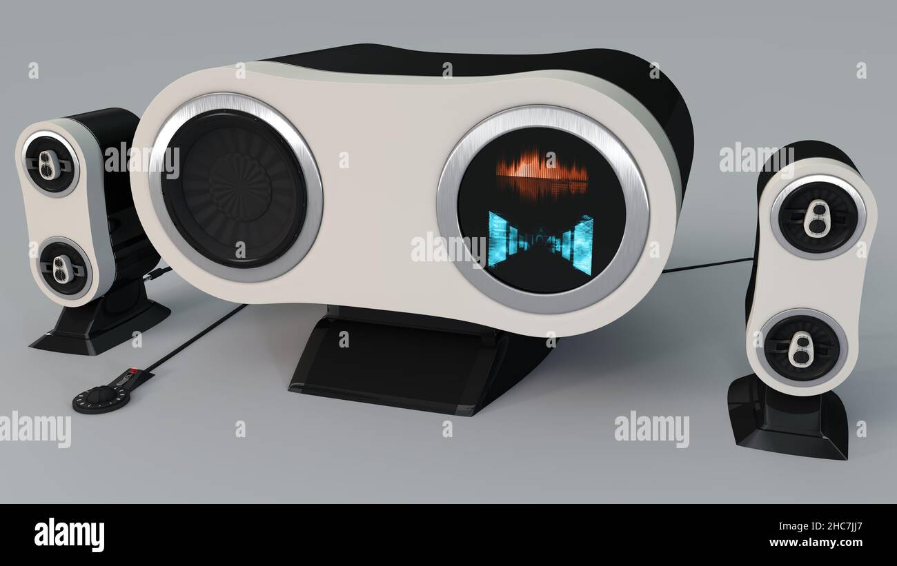 A 3D rendering of the design of white modern audio speakers Stock Photo ...