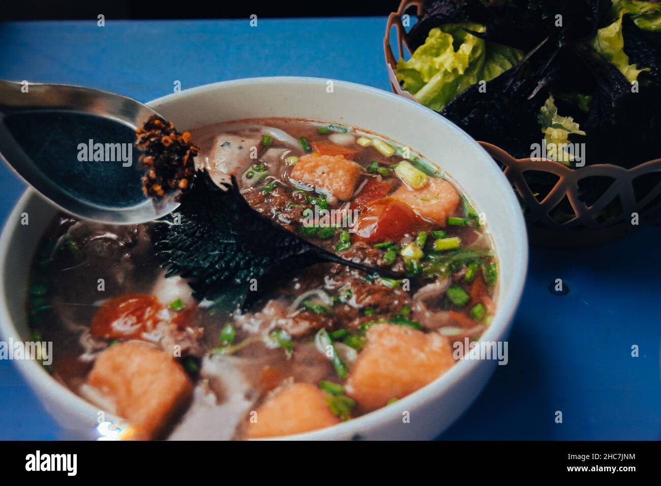 Bun Rieu, a traditional Vietnamese soup of clear stock and rice ...