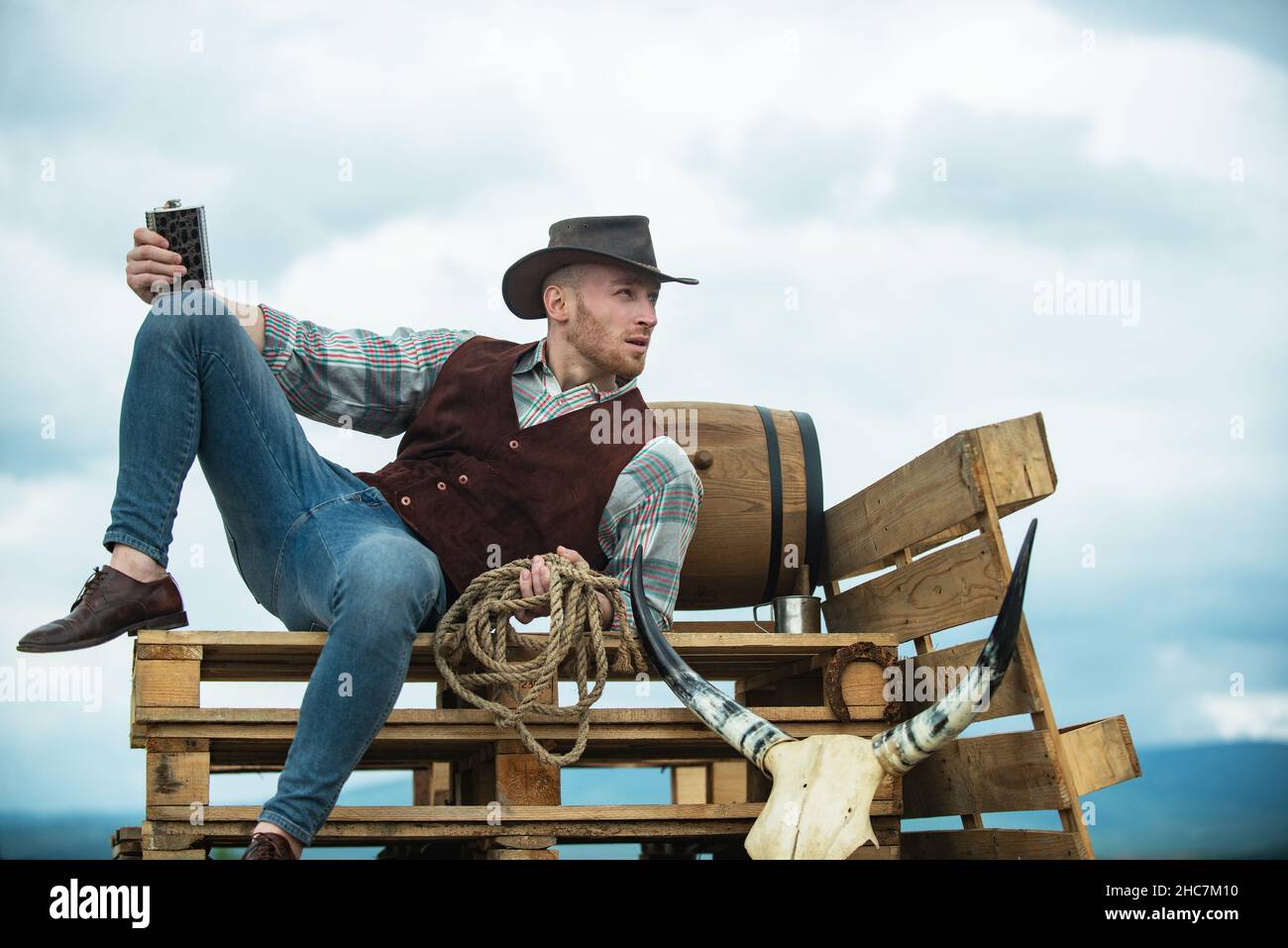 Farmer cowboy wearing hat. Western life. American country male portrait ...