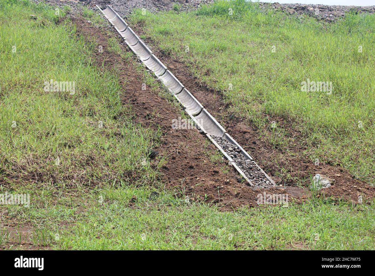 drainage water channel on the side of the road as a place for water ...
