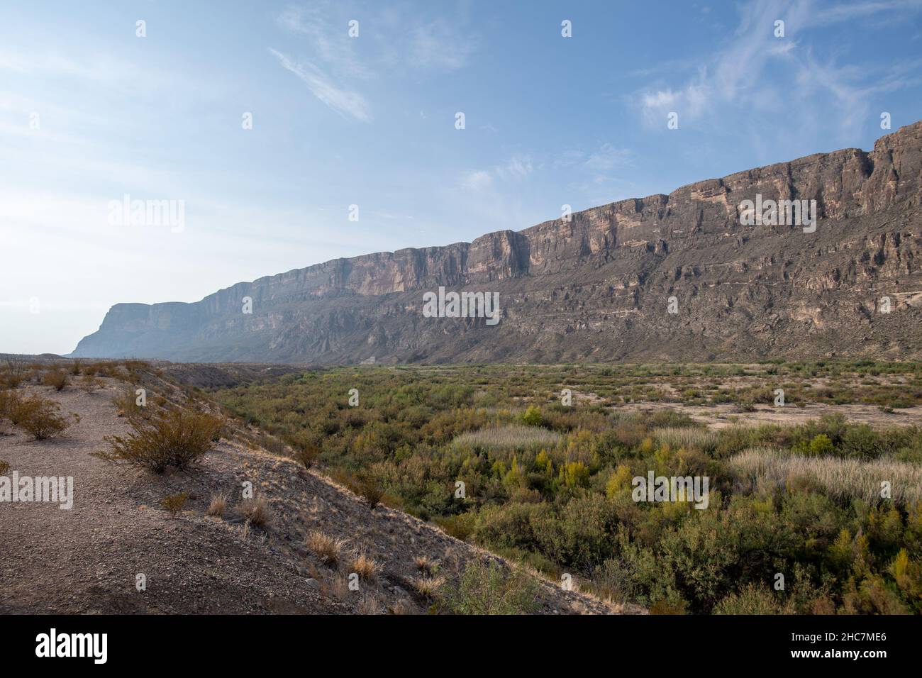 Beautiful rocks in the valley of Rio Grande river, Texas under the blue ...