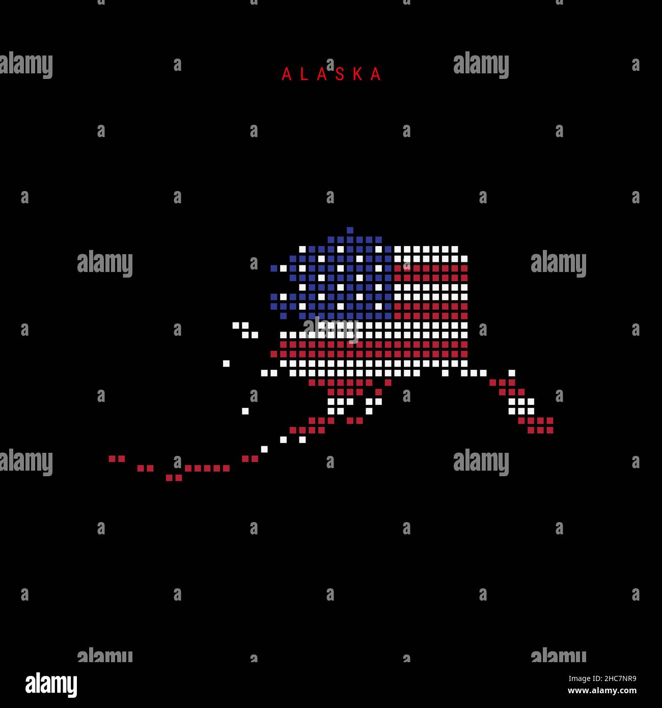 Square dots pattern map of Alaska. Dotted pixel map with american national flag colors isolated ...