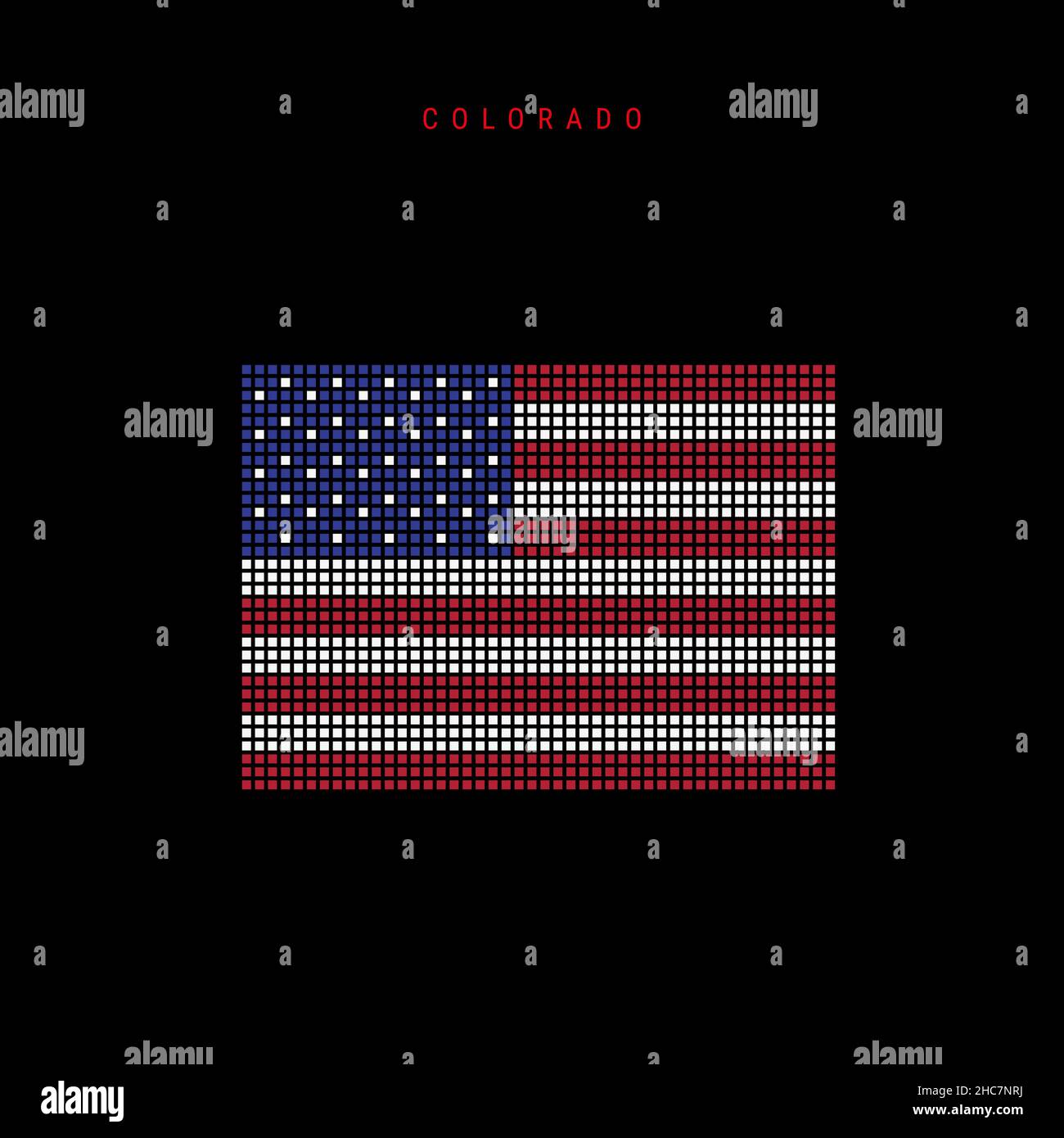 Square dots pattern map of Colorado. Dotted pixel map with american national flag colors ...