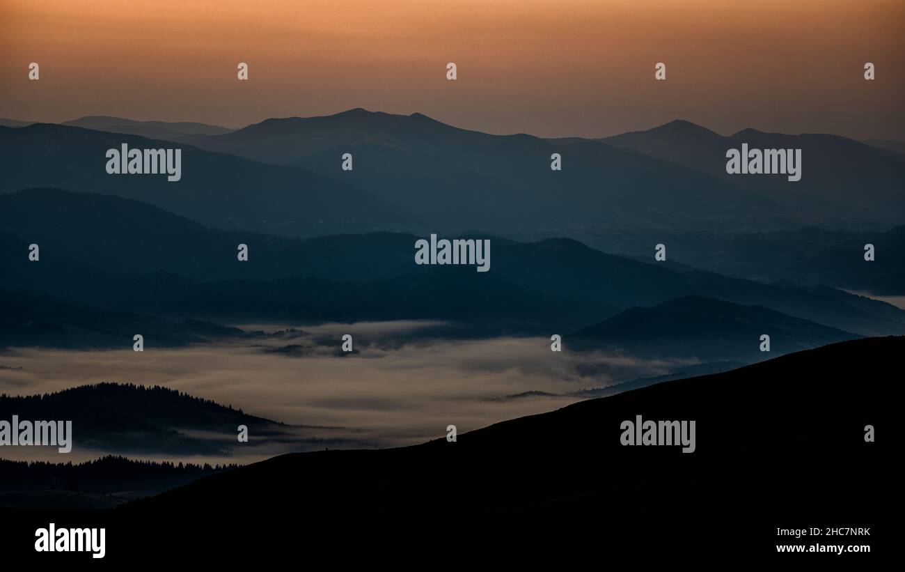The Carpathian Mountains, Ukraine. An amazing sunrise in the mountains ...