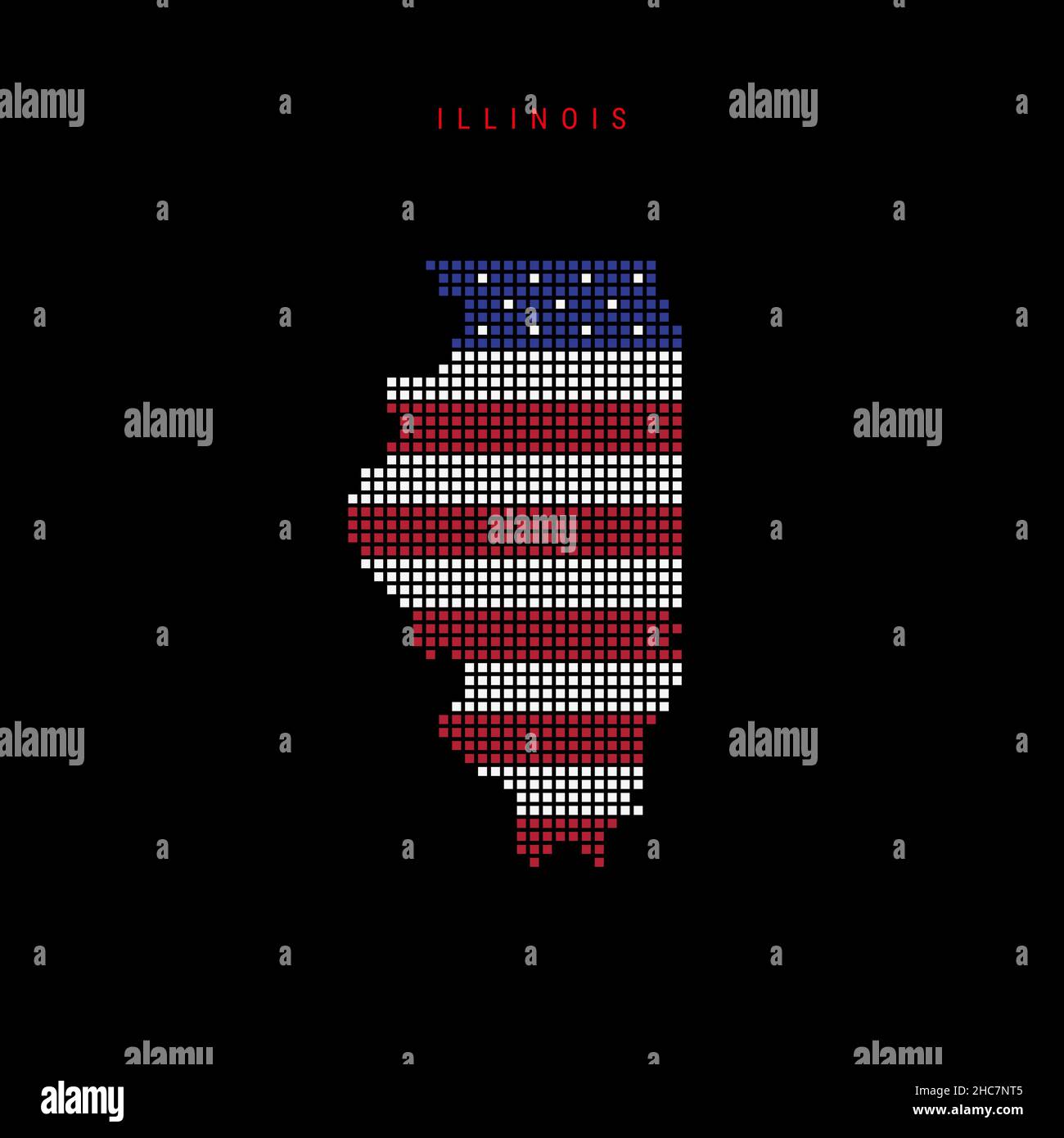 Square dots pattern map of Illinois. Dotted pixel map with american national flag colors ...