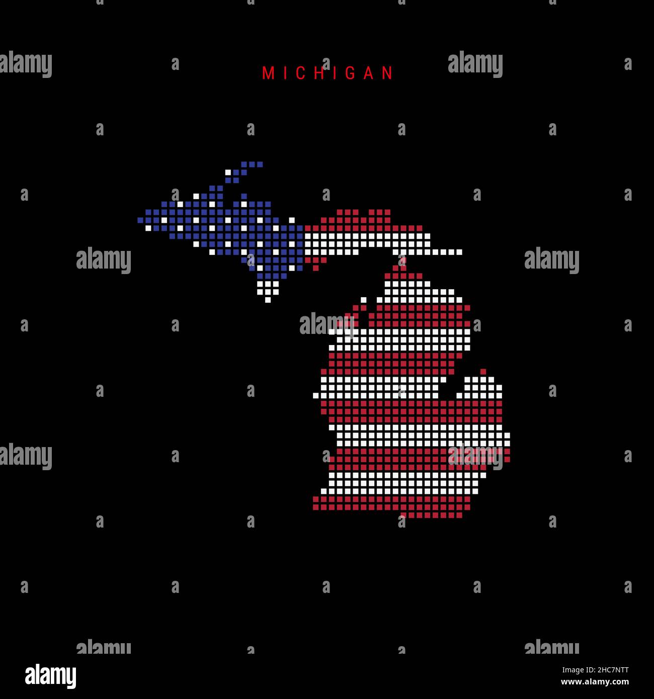 Square dots pattern map of Michigan. Dotted pixel map with american ...