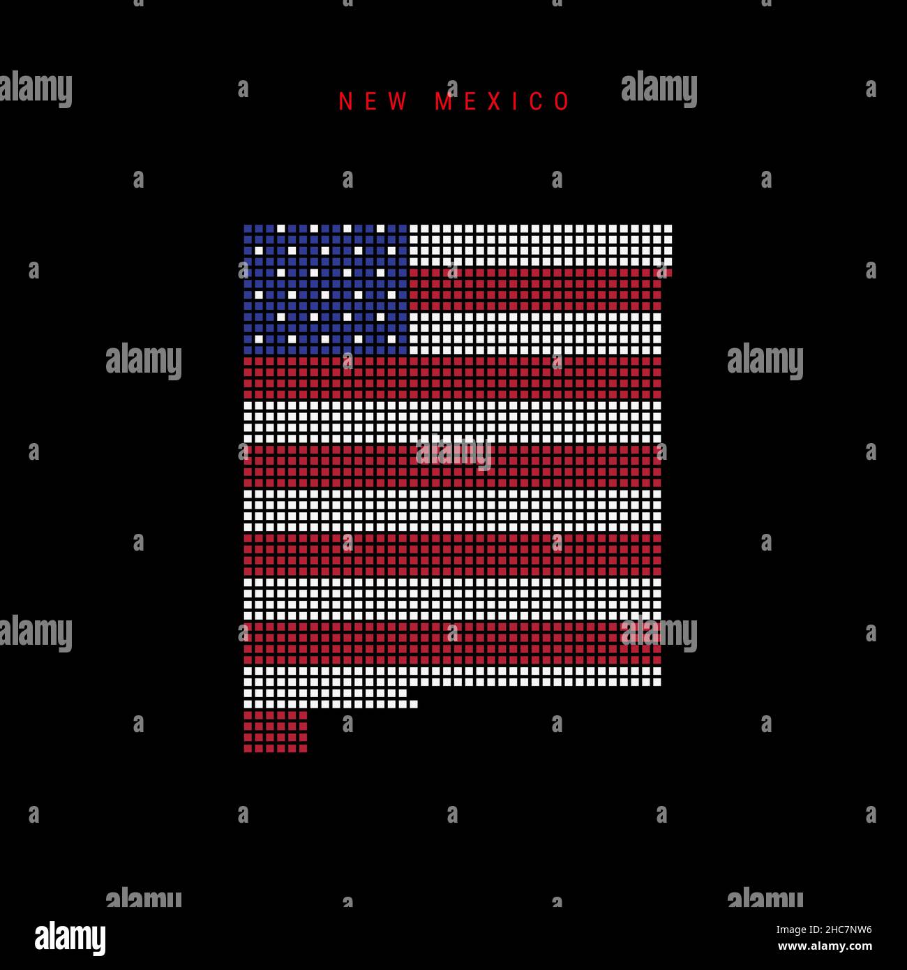 Square dots pattern map of New Mexico. Dotted pixel map with american national flag colors ...