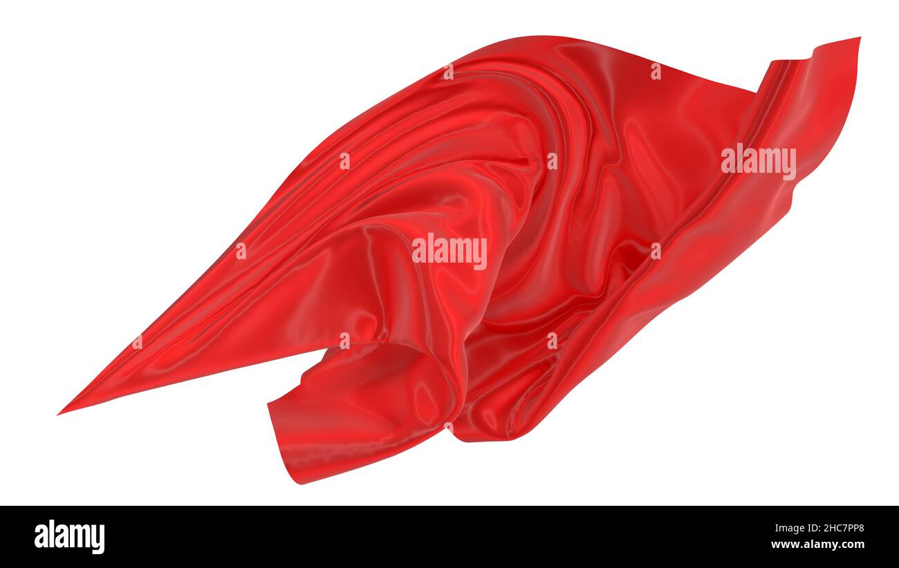 Beautiful flowing fabric flying in the wind. Red wavy silk or satin ...