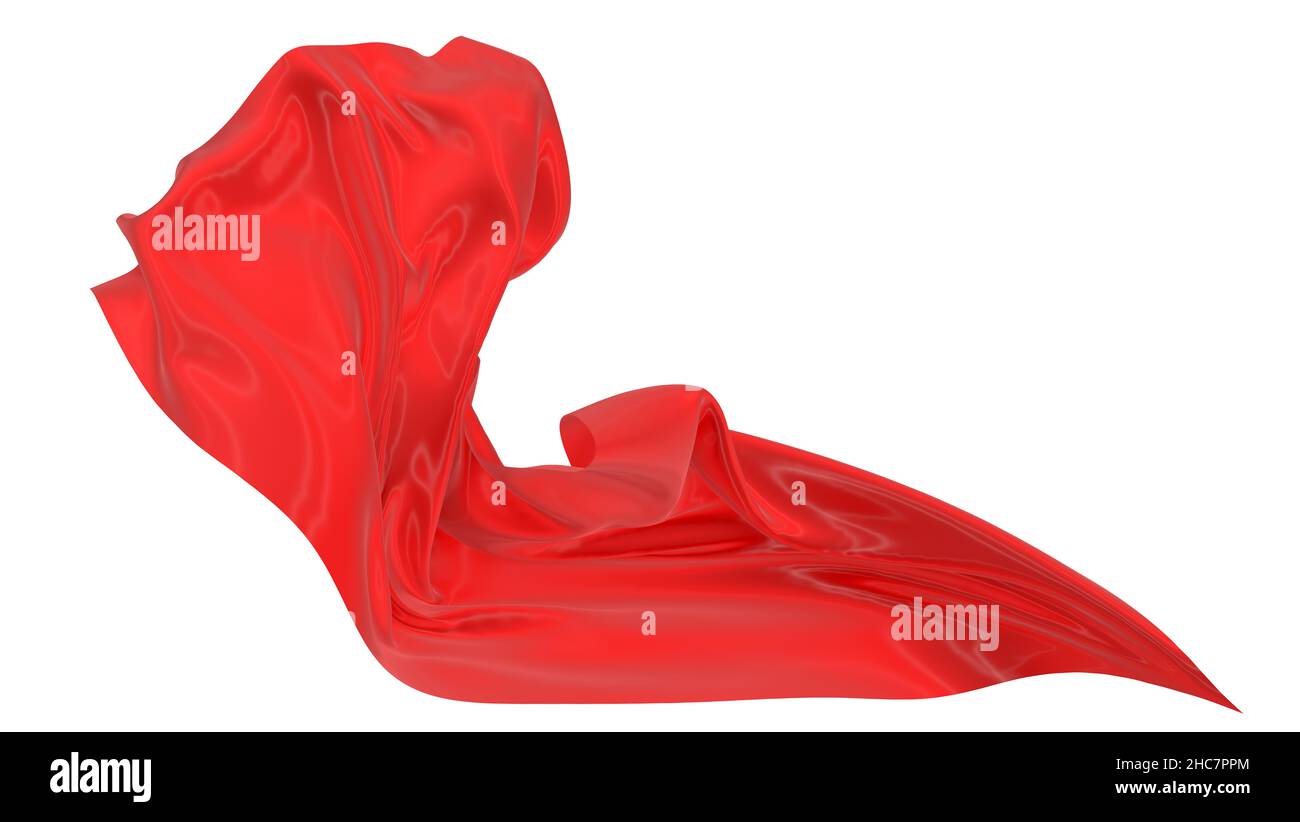 Beautiful flowing fabric flying in the wind. Red wavy silk or satin ...