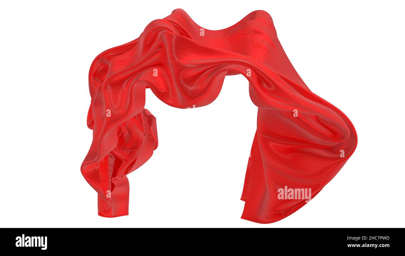 Beautiful flowing fabric flying in the wind. Red wavy silk or satin ...