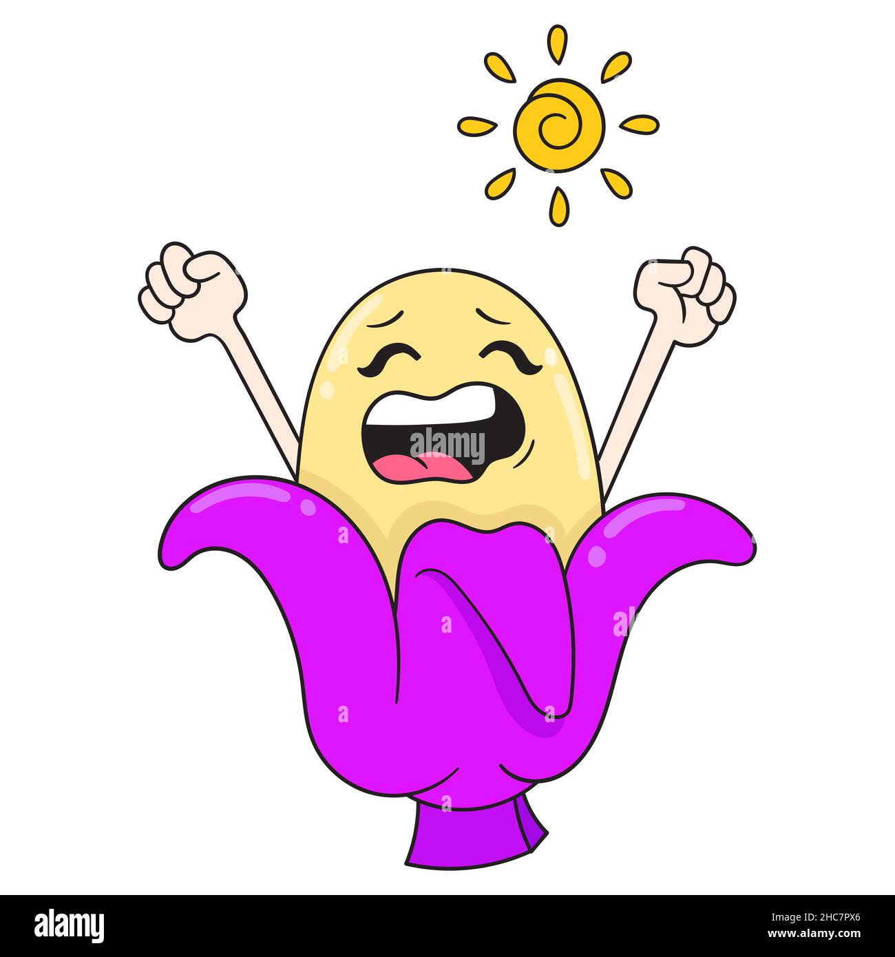 blooming flowers wake up in the sunny morning, vector illustration art ...