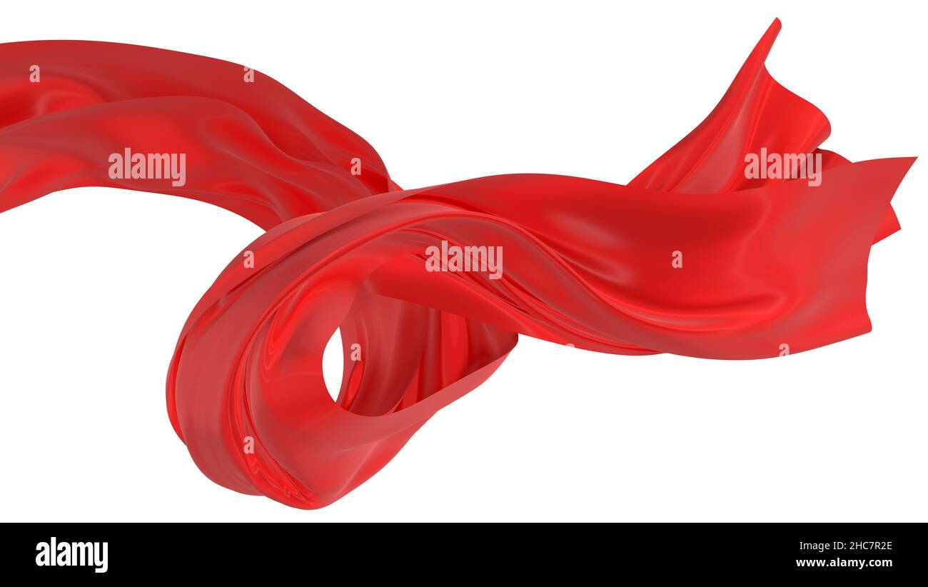 Beautiful flowing fabric flying in the wind. Red wavy silk or satin ...