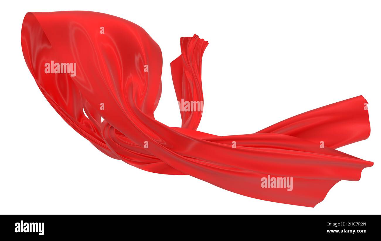 Beautiful flowing fabric flying in the wind. Red wavy silk or satin ...