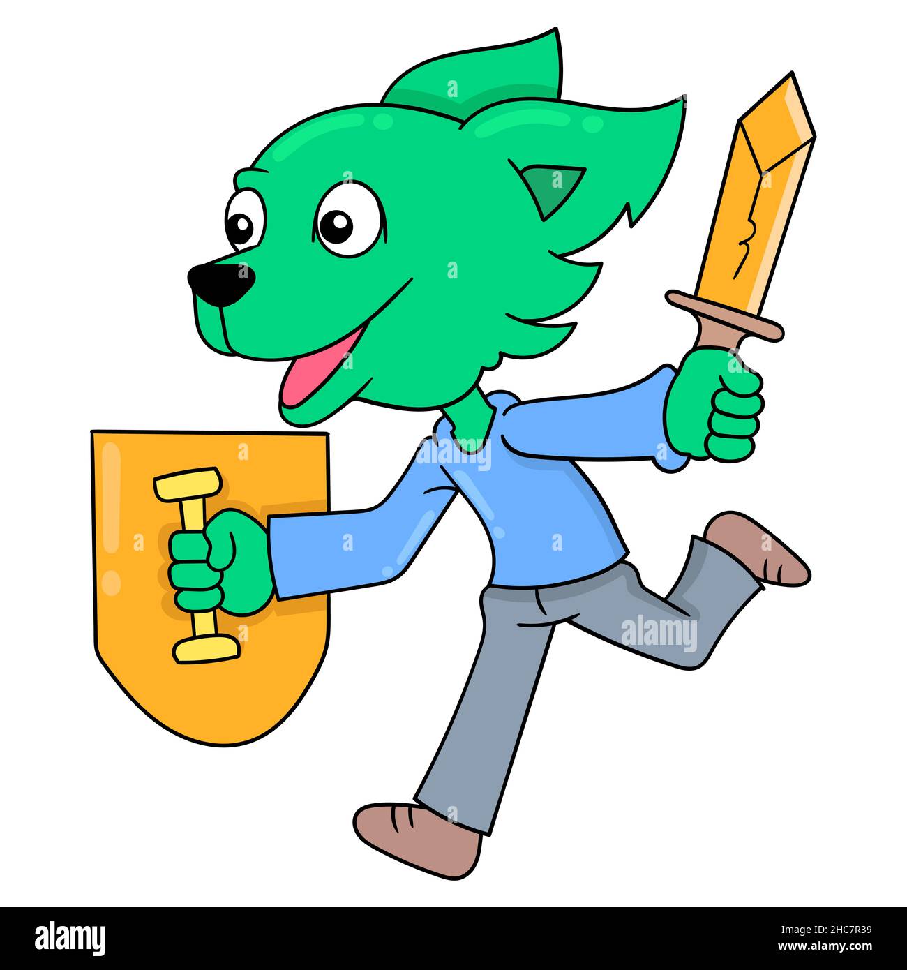 swordsman dog carrying sword and shield ready to attack war, vector ...