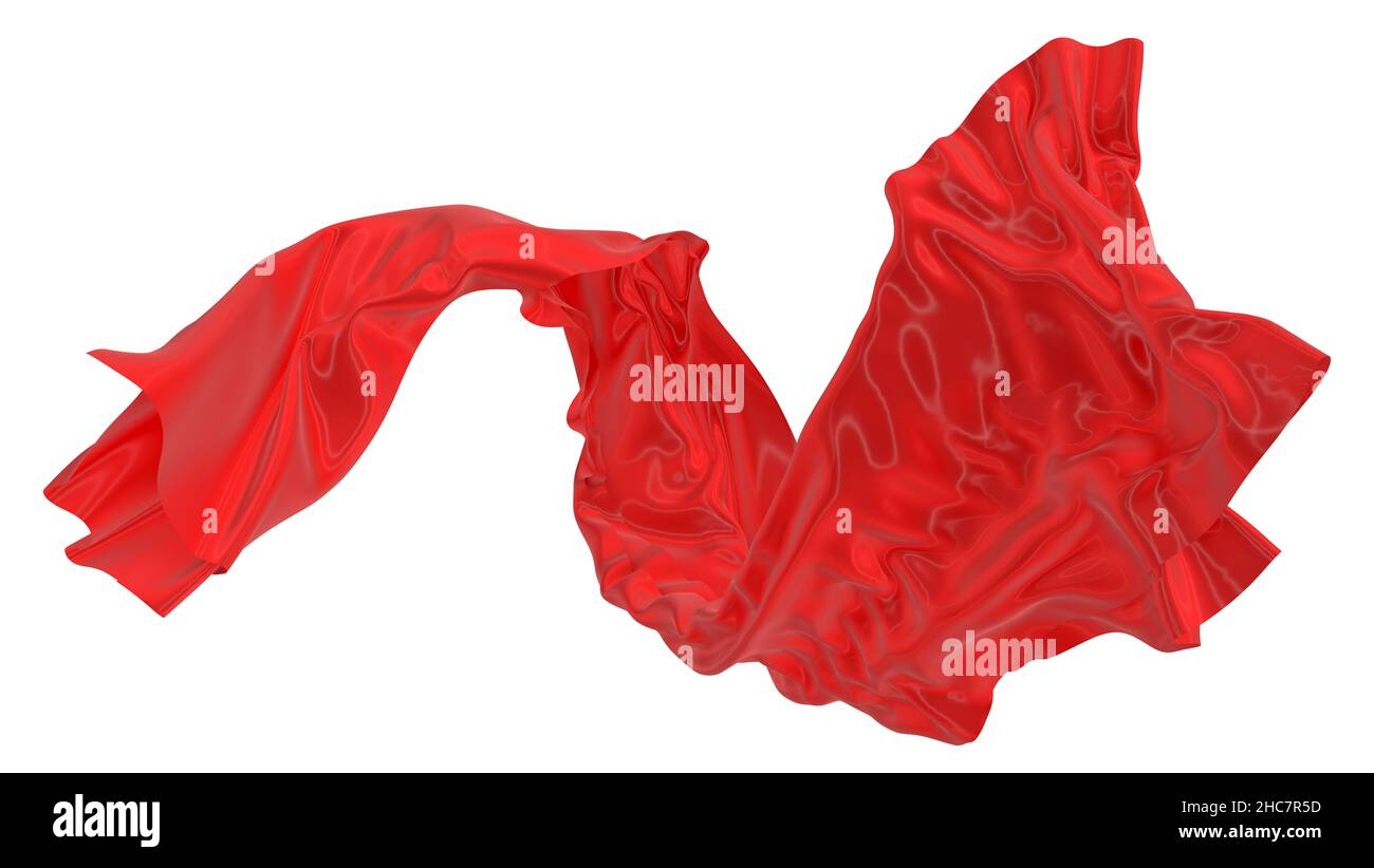 Beautiful flowing fabric flying in the wind. Red wavy silk or satin ...