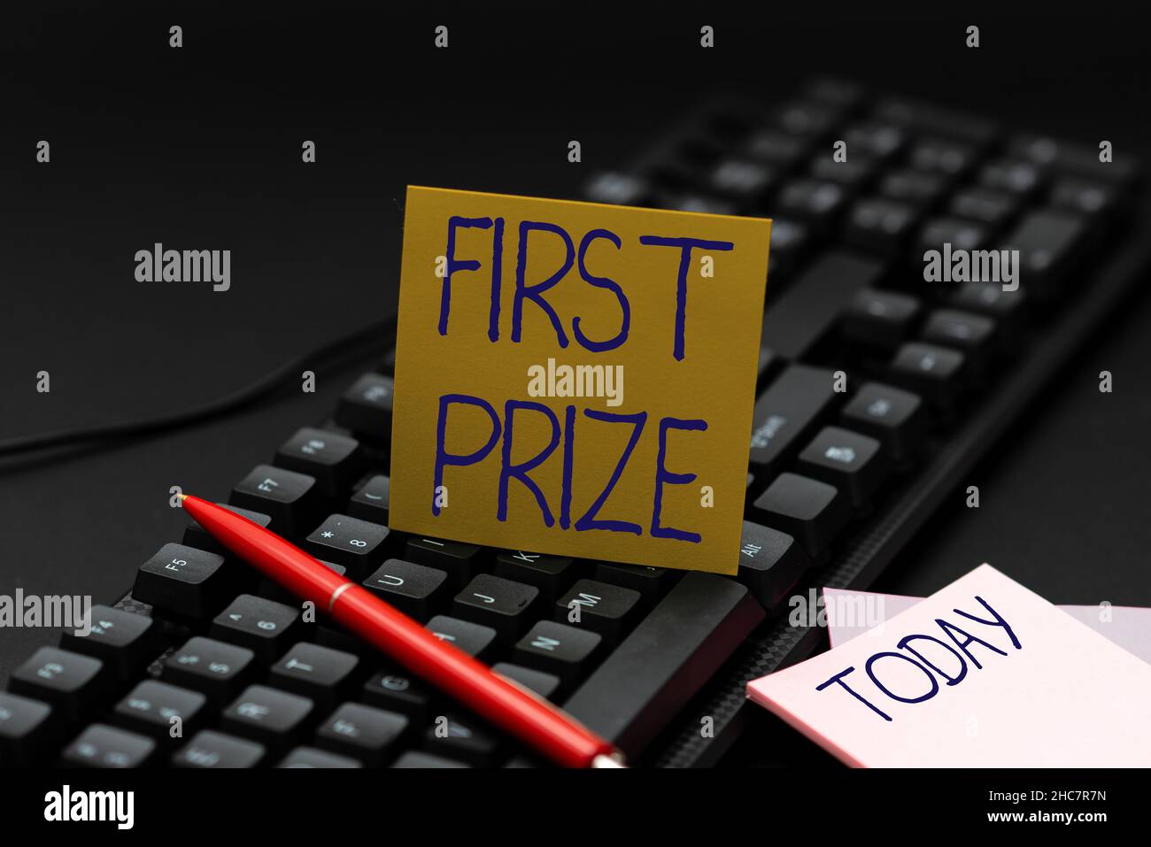 Writing displaying text First Prize. Business concept most coveted ...