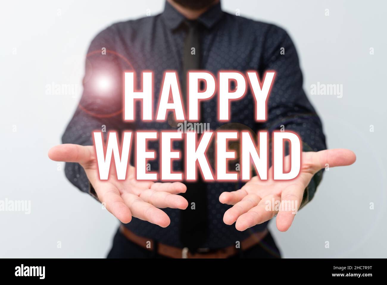 Hand writing sign Happy Weekend. Business approach Cheerful rest day ...