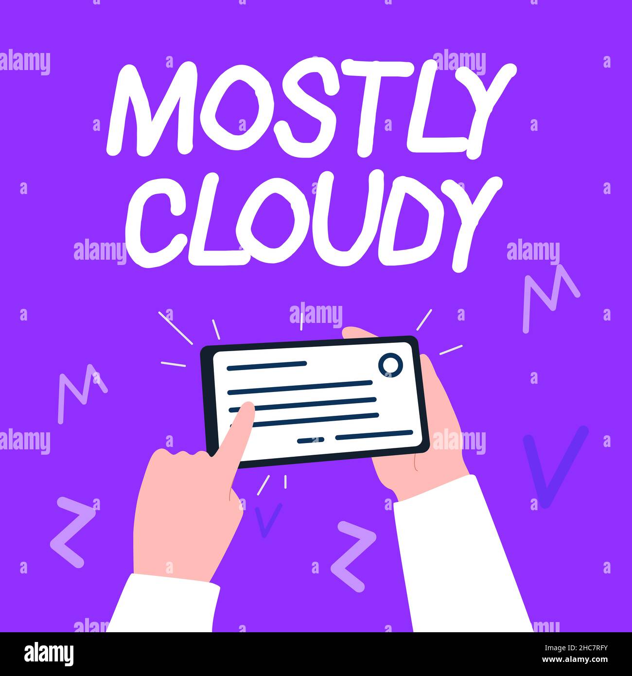 Text caption presenting Mostly Cloudy. Word Written on Shadowy Vaporous ...