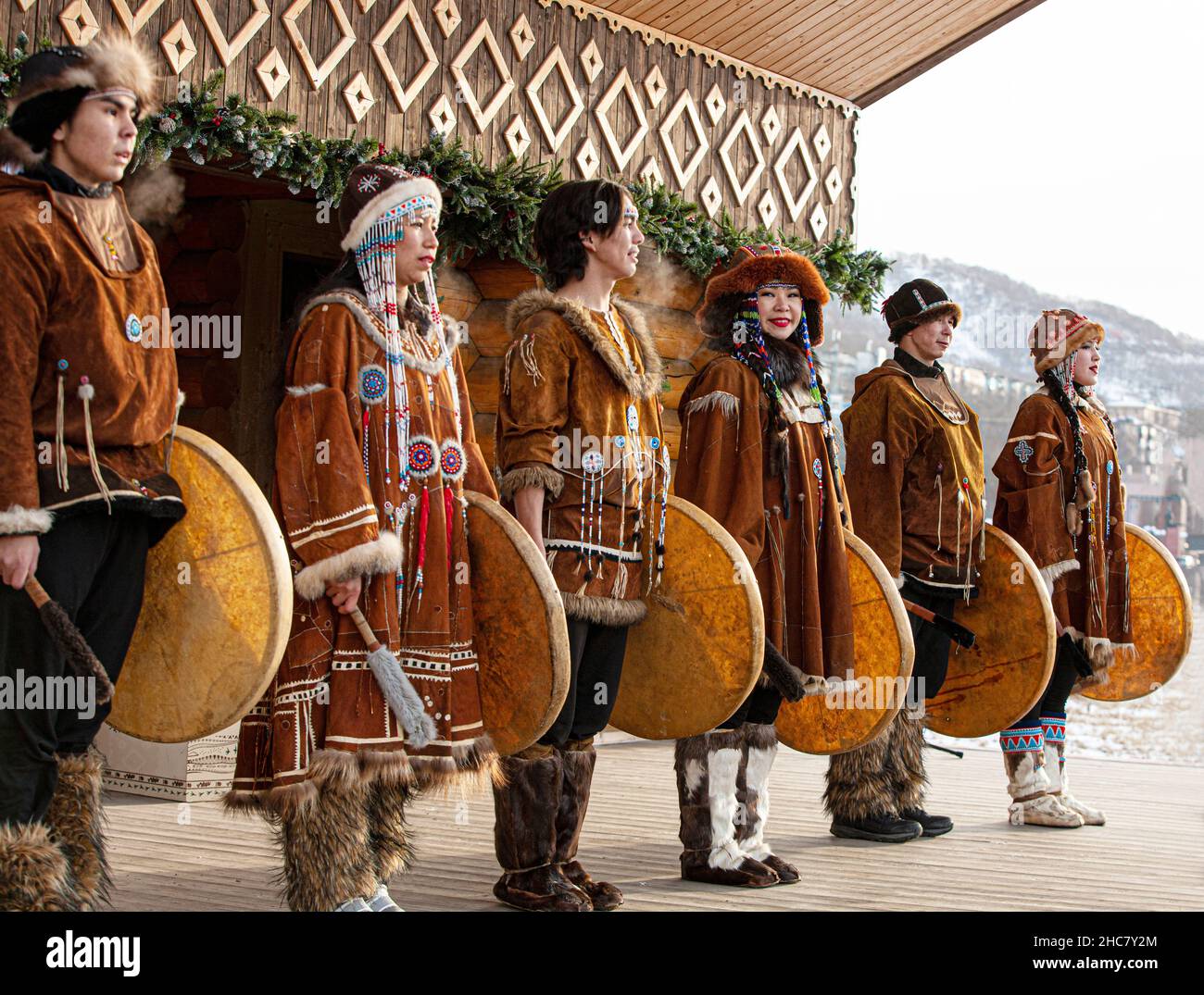Folk ensemble performance in dress of indigenous people of Kamchatka ...