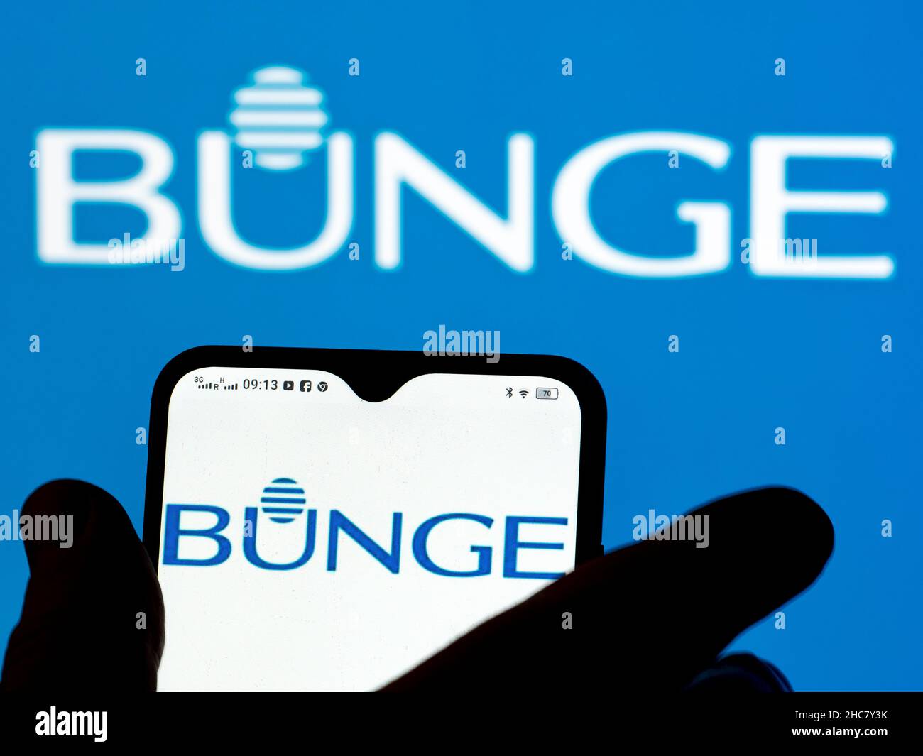 In this photo illustration Bunge Limited logo seen displayed on a ...