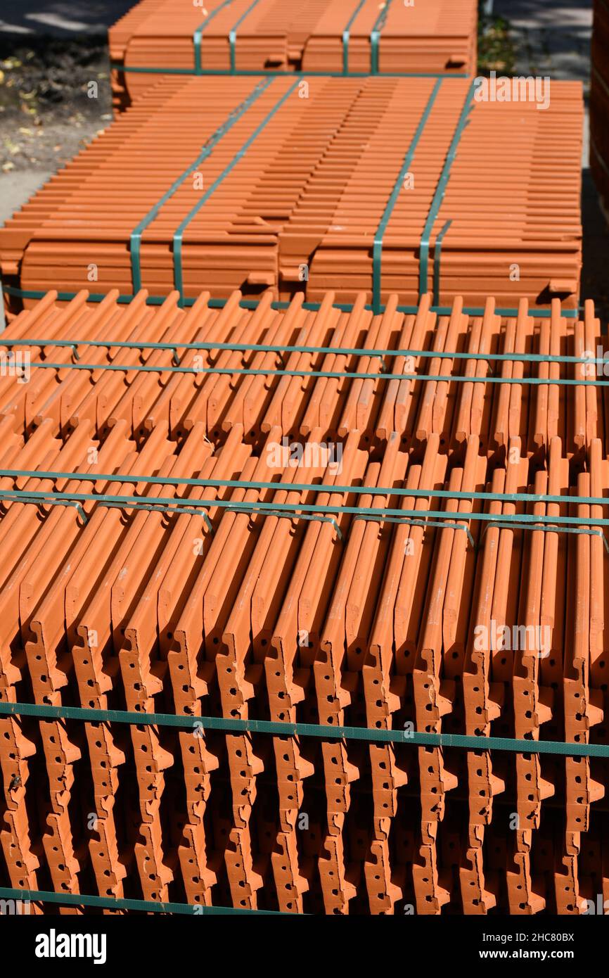 New roof tiles construction material Stock Photo - Alamy