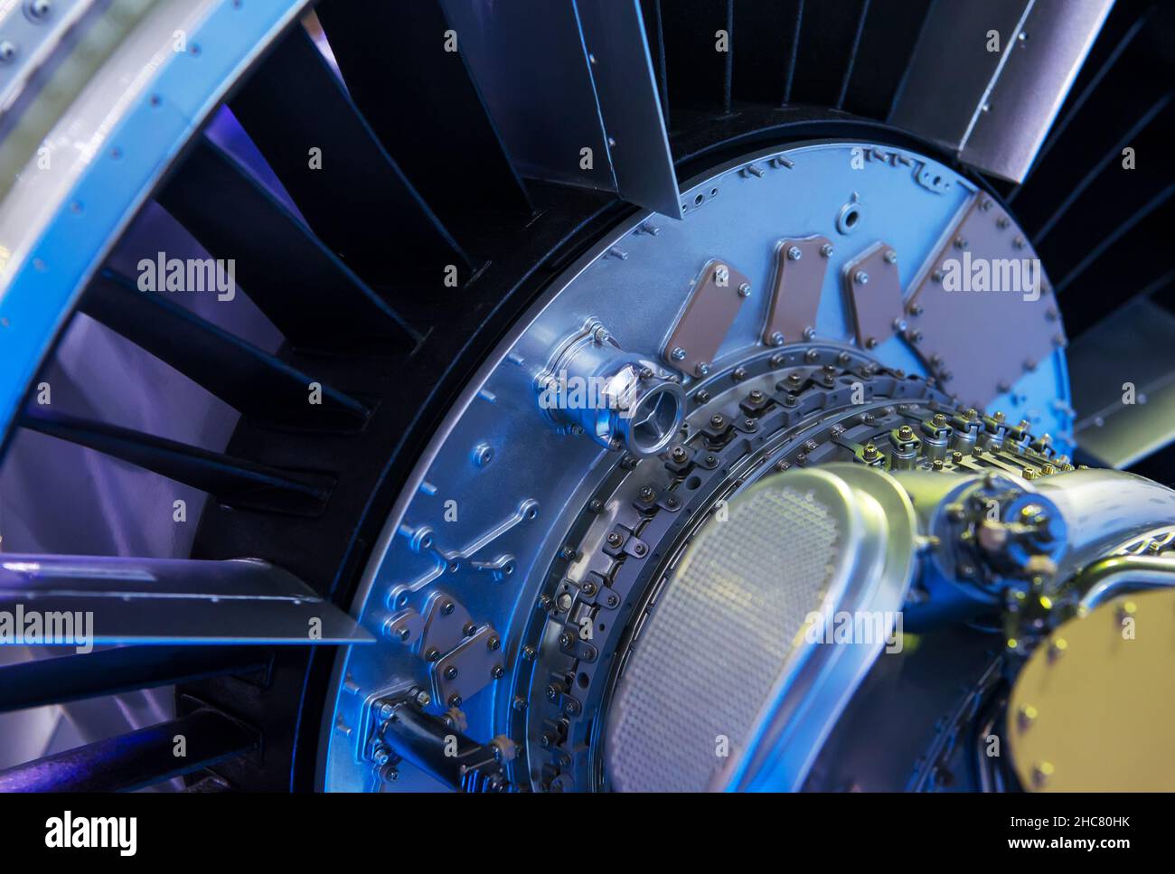 plane turbine engine mechanism closeup. working section Stock Photo - Alamy