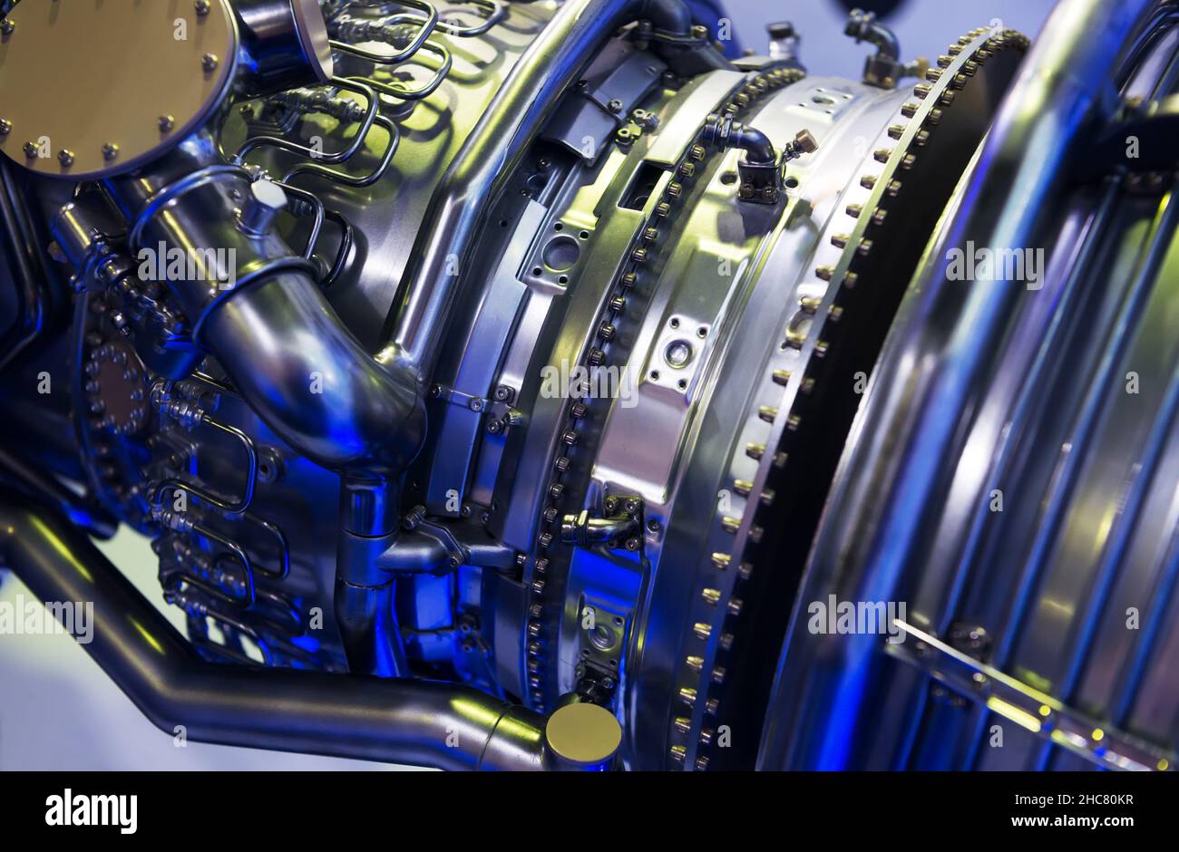 plane turbine engine mechanism closeup. working section Stock Photo - Alamy