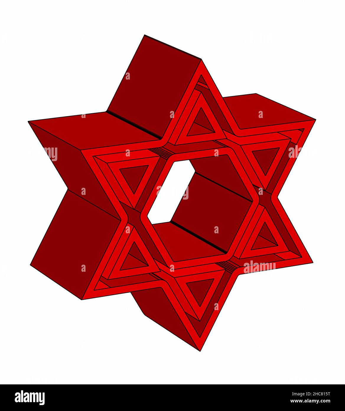 Star of the Flag of Israel in red 3D reliefe and isolated on a white ...